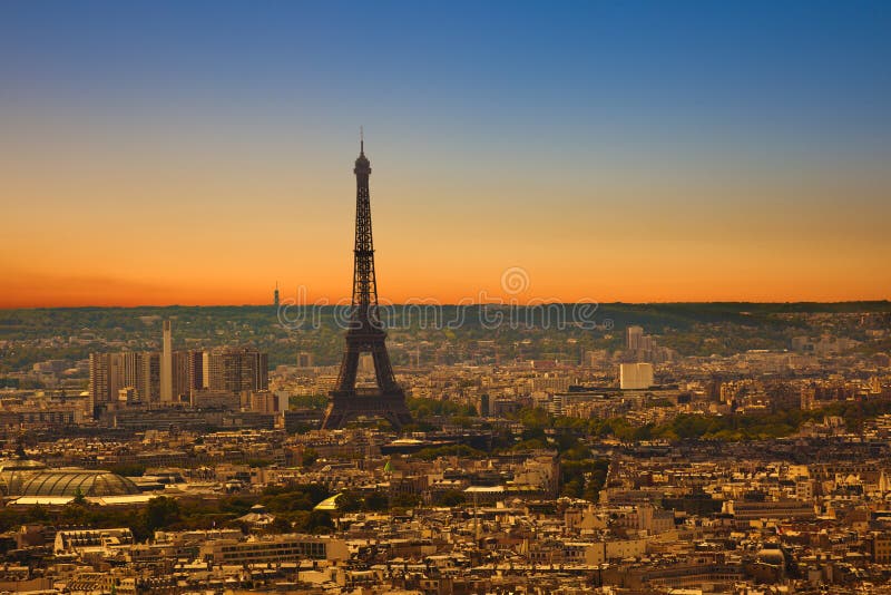 Paris skyline at sunset stock image. Image of cathedral - 16358707