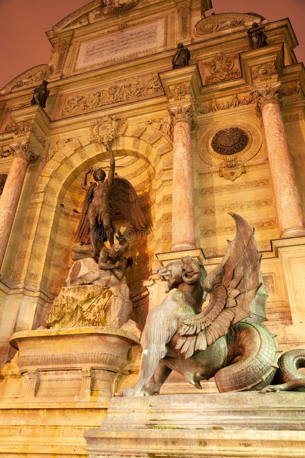 St. Michael Fountain in Paris Stock Photo - Image of tradition ...