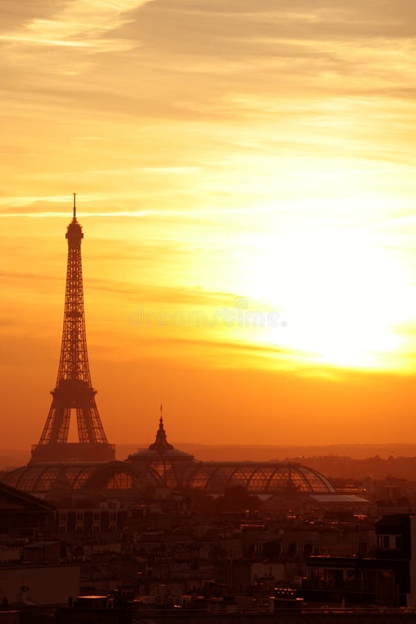 Paris Sunset Effel Tower Cityscape Stock Image - Image of metropolis ...