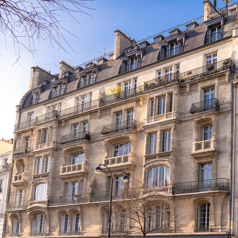 Paris, Typical Facade and Windows Stock Image - Image of balcony, house ...