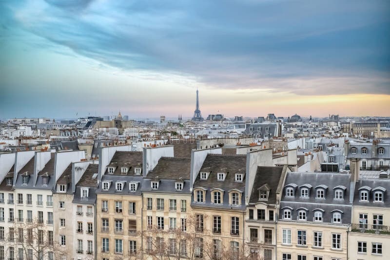 Paris, Typical Roofs with the Eiffel Tower Stock Photo - Image of paris ...