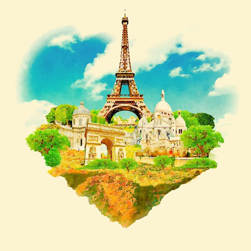 Paris stock vector. Illustration of pink, artistic, reflection - 65066153