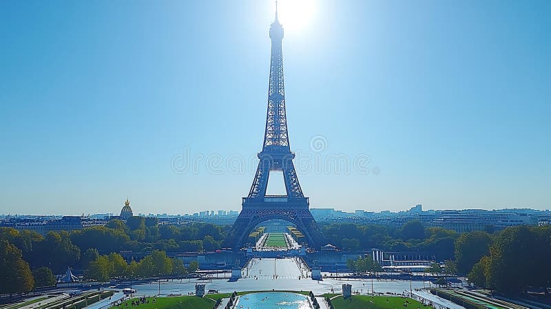 Paris View and Eiffel Tower at Sunset Stock Illustration - Illustration ...