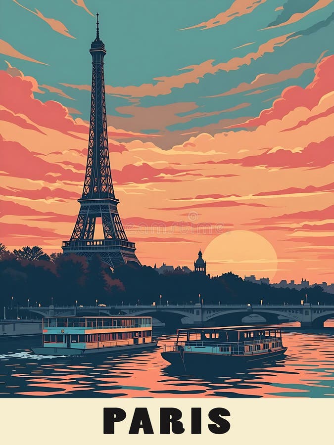 Paris Vintage Travel Poster Design Stock Image - Image of landscape ...