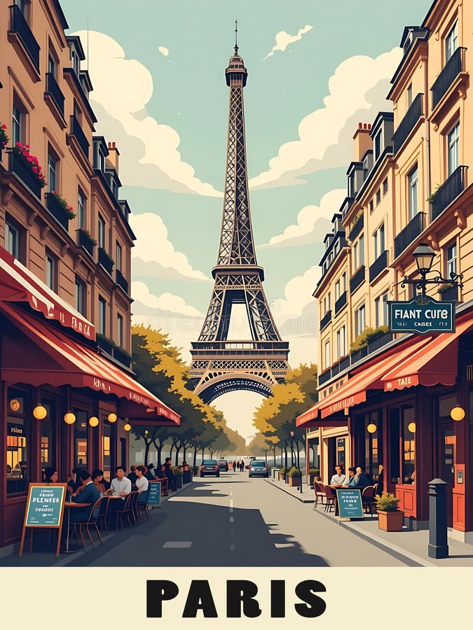Paris Vintage Travel Poster Design Stock Image - Image of happy, light ...