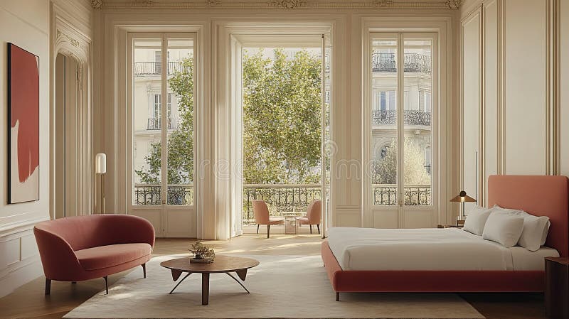 Parisian Bedroom, Sunlight, Balcony View, Interior Design, Hotel Stock ...