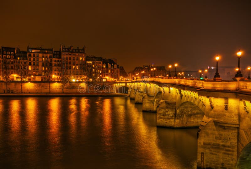 The Parisian Bridge Pont Neuf at Night Stock Photo - Image of parisian ...