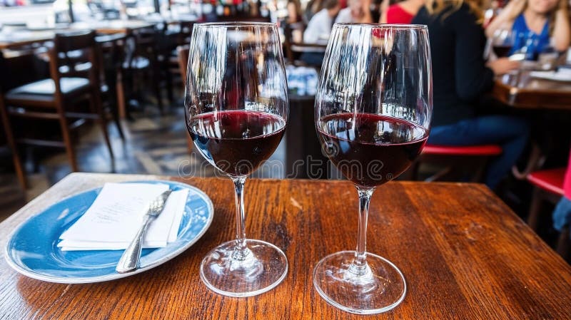Parisian Cafe, Red Wine Glasses, Lunch Crowd, Romantic Date Stock Image ...