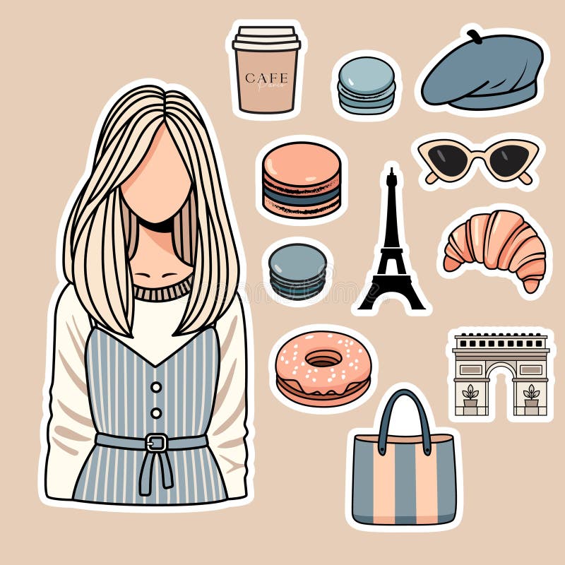 Parisian Chic Girl Trendy Sticker Stock Vector - Illustration of ...