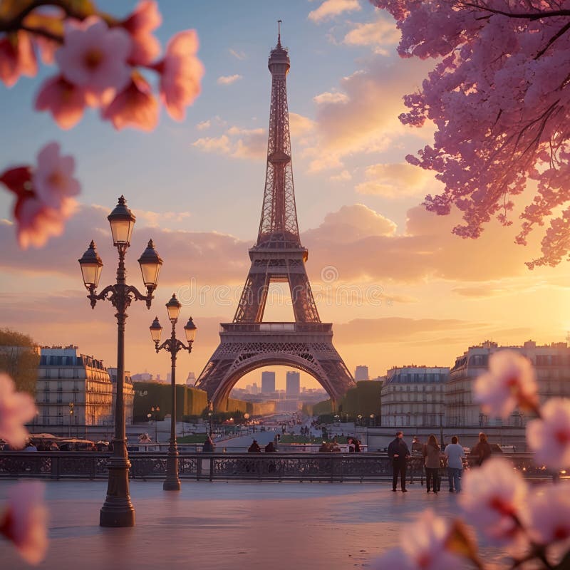 Parisian Dreamscape: the Eiffel Tower at Dusk Stock Illustration ...
