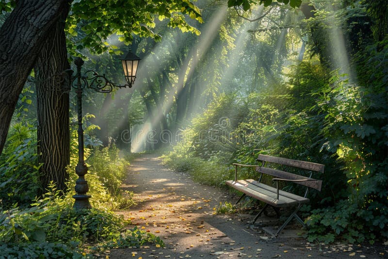 Old Park on a Sunny Summer Day. Stock Illustration - Illustration of ...