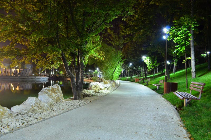 Park alley at night time stock image. Image of cityscape - 68710959