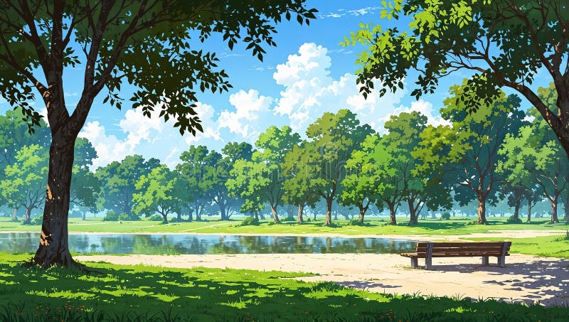 Park Anime Background Afternoon and Light on. Stock Image - Image of ...