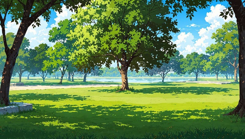 Park Anime Background Afternoon and Light on. Stock Photo - Image of ...