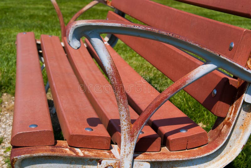 Park Bench Close Up from Side Rusty Arm Rest Stock Image - Image of ...