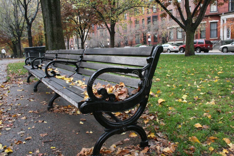 Park bench during fall stock image. Image of leaves - 104287779