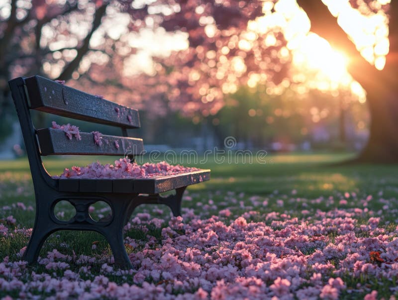 Park Bench in Flower Field stock photo. Image of tranquil - 378560372
