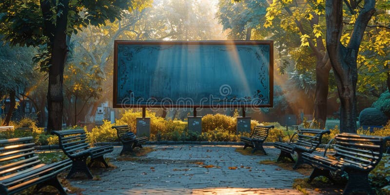 Park Bench in Front of Large Screen Stock Photo - Image of park ...