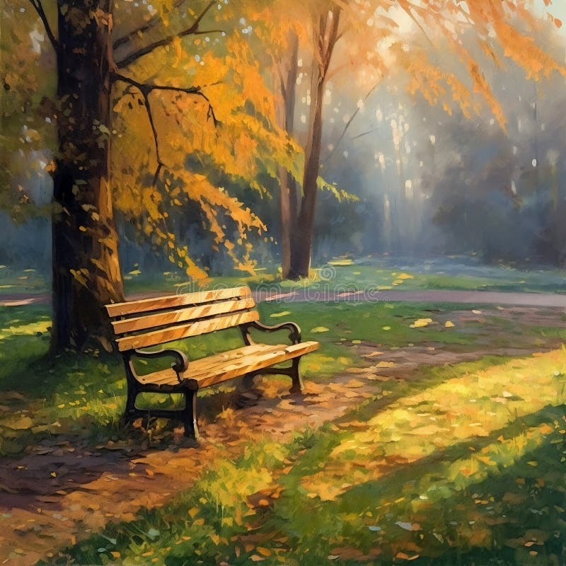 Park Bench. Generative AI stock illustration. Illustration of tranquil ...