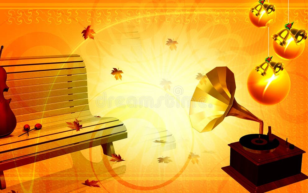 Park bench with gramophone stock illustration. Illustration of ...