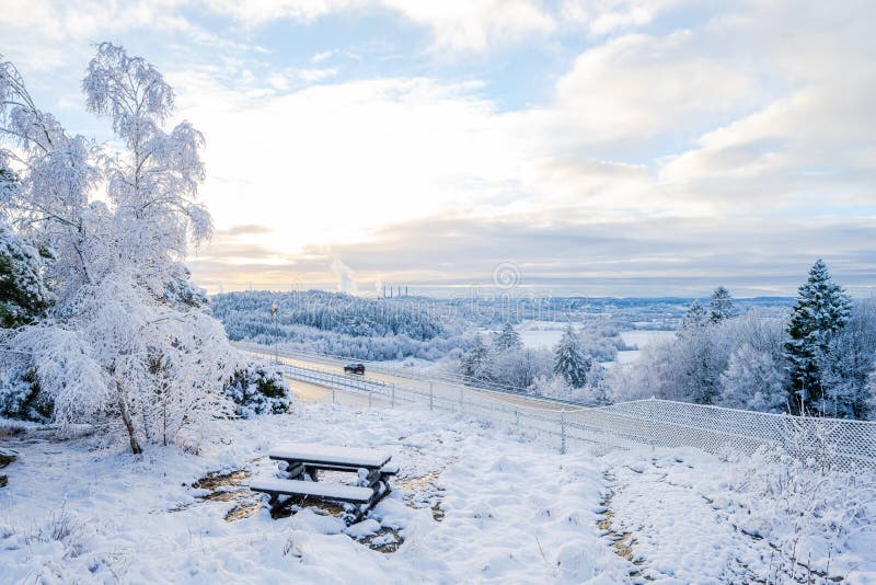 Bench with a highway view stock image. Image of motorway - 276334023