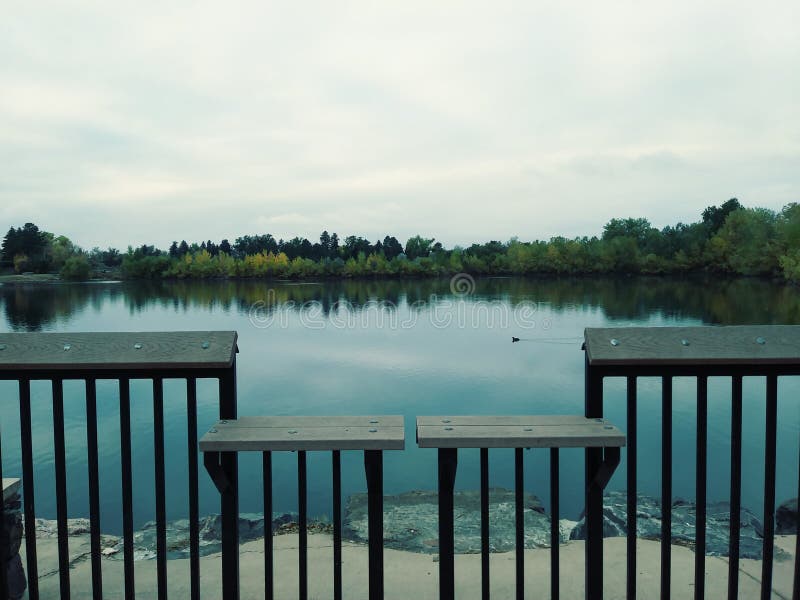 Park Bench by Lake in Autumn Stock Image - Image of fall, autumn: 128306737