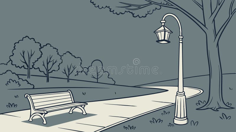 Park Bench and Lamp Post Scene, Vector Design Generative AI Stock ...