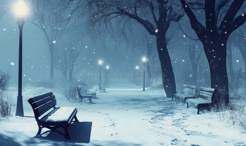 A Park with a Bench and a Light Pole Stock Image - Image of christmas ...