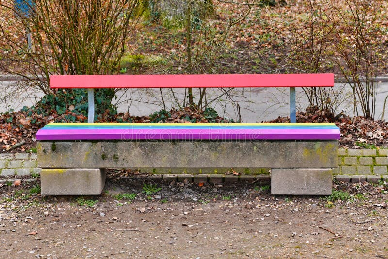 Park Bench with Bright Rainbow Colors Stock Photo - Image of bright ...