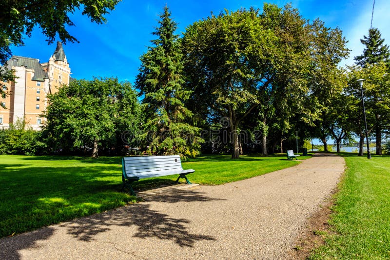 A Park with a Bench and a Path Stock Image - Image of architecture ...