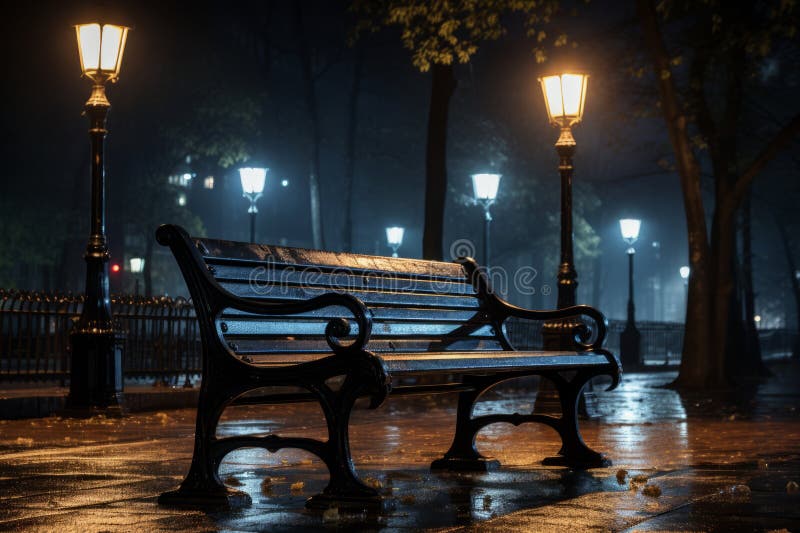 Park bench at night stock image. Image of mystery, park - 20782883