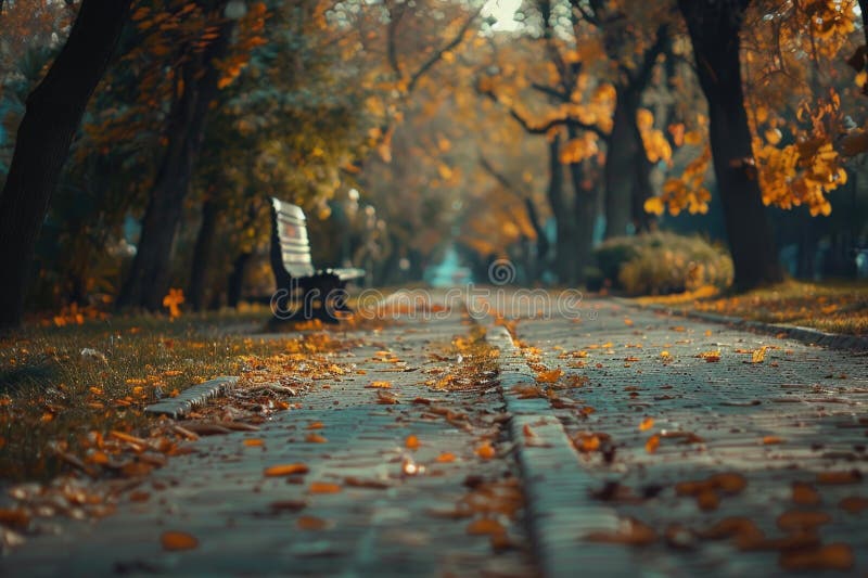 A Park Bench Sits on the Side of a Road Stock Photo - Image of ...