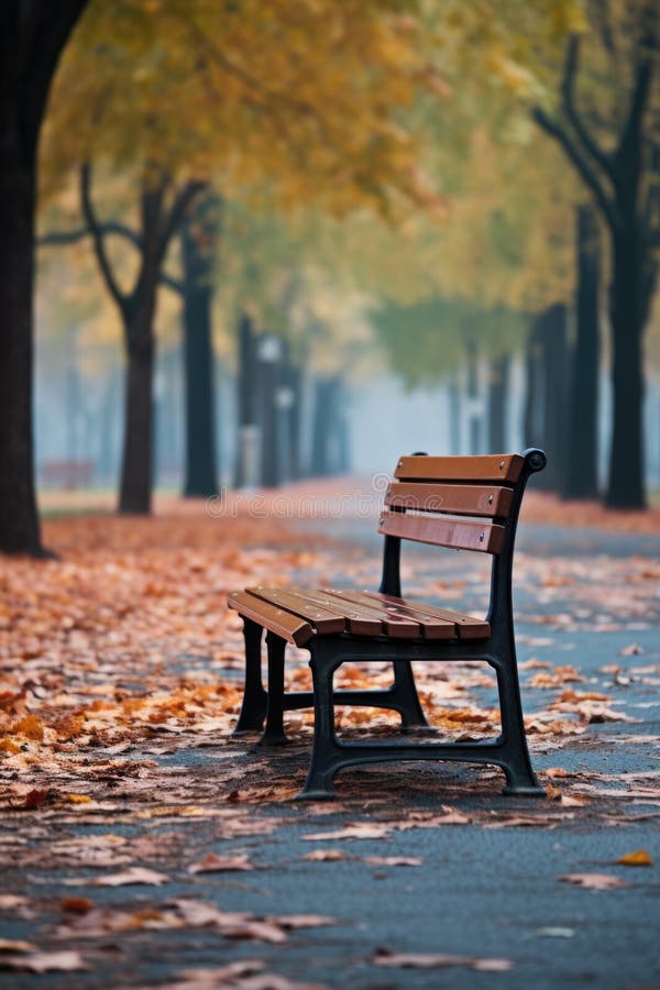 A Park Bench Sitting on the Side of a Road, AI Stock Image - Image of ...