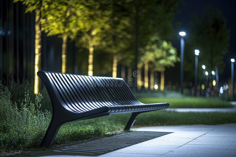 A Park Bench Situated in the Middle of a Park at Night, Perfect for ...