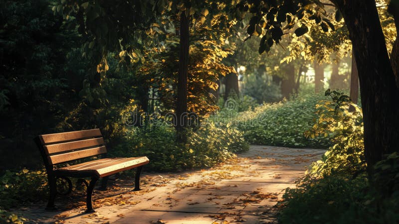 A Park Bench Situated in the Middle of a Walking Path, Surrounded by ...