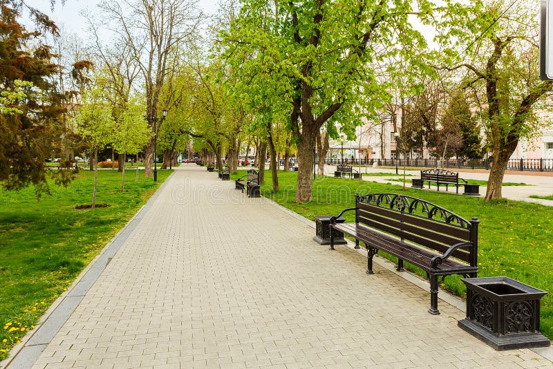Park Bench Spring Urban Landscape Recreation Stock Photo - Image of ...