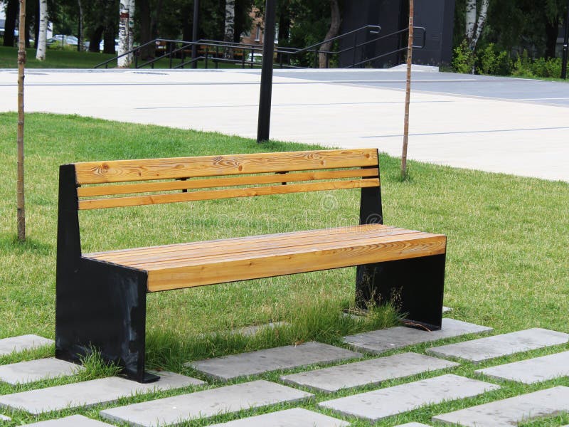 Park Bench in the Park, Summer Stock Photo - Image of parkbench, brick ...