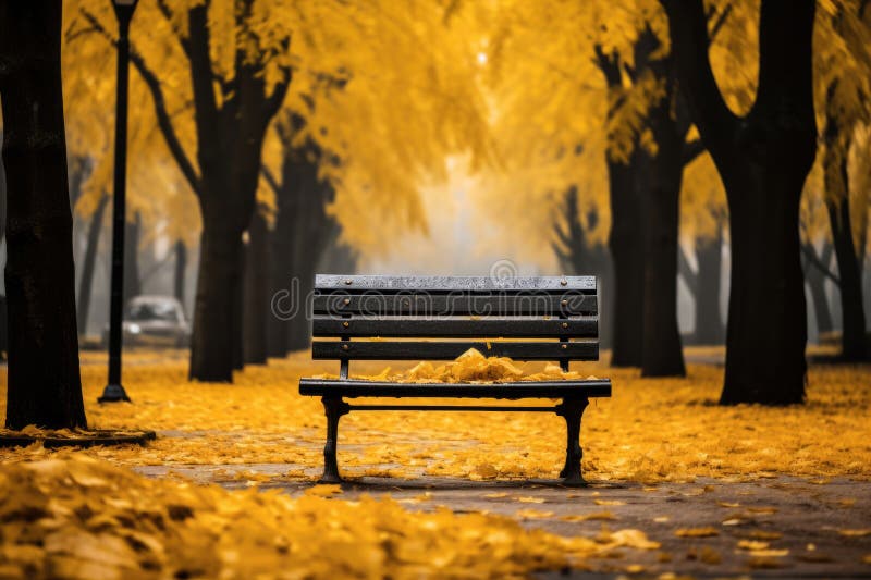 Park Bench Under Autumn Leaves Stock Photo - Image of yellow, wind ...