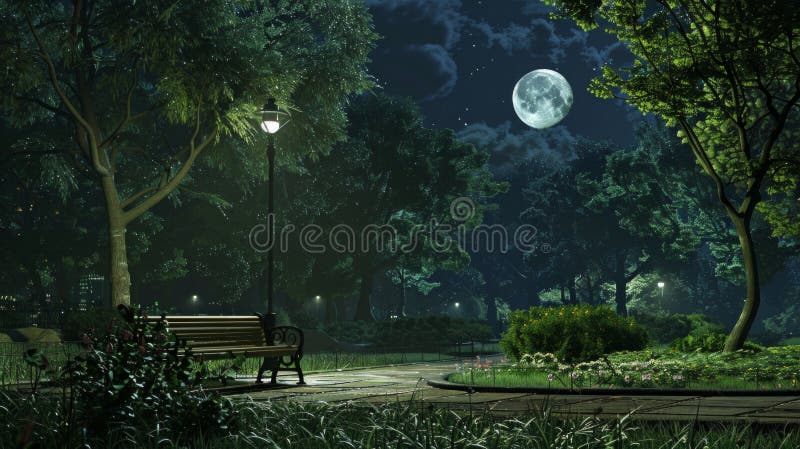 Park Bench Under Full Moon stock photo. Image of celestial - 312772320