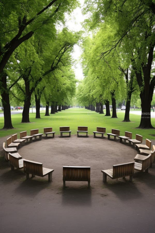 Park Benches Arranged in a Circle, Promoting Conversation and ...