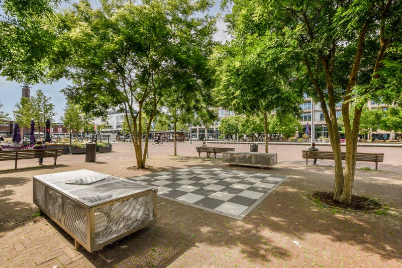 A Park with Benches and Trees in a Courtyard Editorial Photography ...