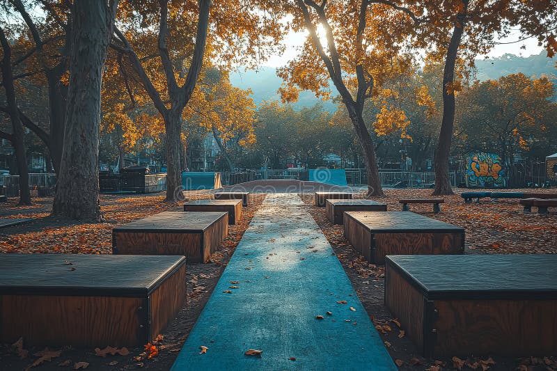 Park with Benches and Trees Stock Image - Image of falling, october ...