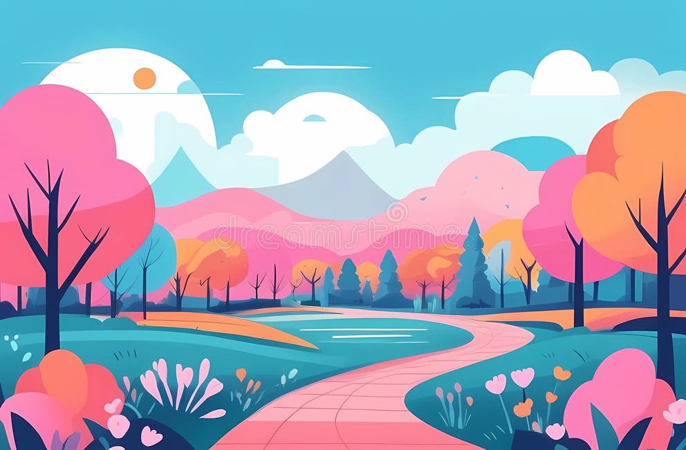 A Park with Blooming Rose Trees. Illustration Stock Illustration ...