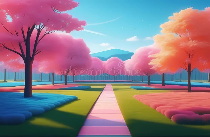 A Park with Blooming Rose Trees. Illustration Stock Illustration ...