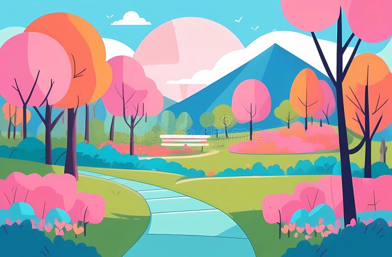 A Park with Blooming Rose Trees. Illustration Stock Illustration ...