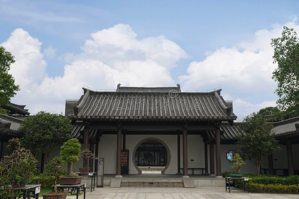 Park Building with Multiple Outdoor Benches in a Scenic Setting ...