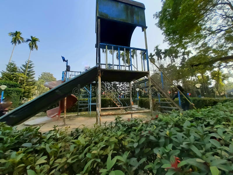 Children`s Play Area and Clear Blue Sky within the Green Park Stock ...