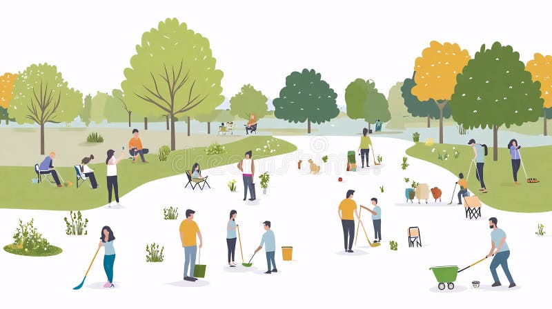 Park Cleanup Community Volunteers Stock Illustration - Illustration of ...