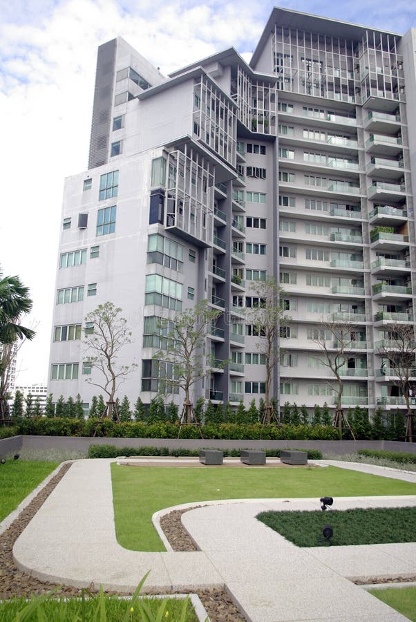 Park Courtyard and Metro Condominium Stock Image - Image of blue ...