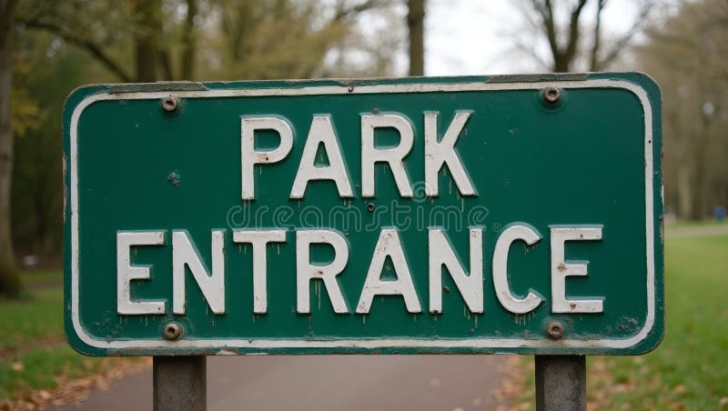 PARK ENTRANCE Sign in Lush Nature Reserve Setting Stock Illustration ...